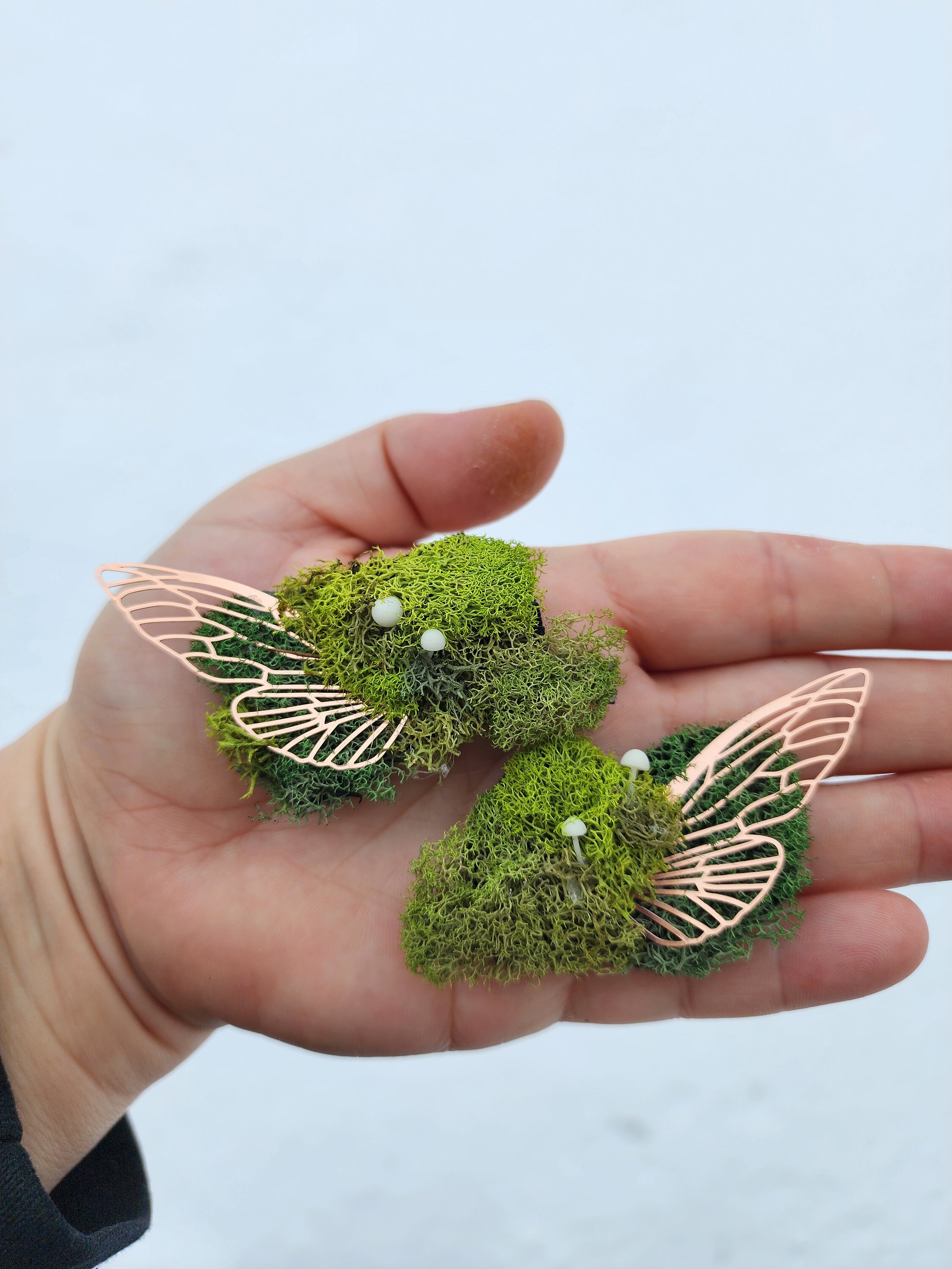 Copper Fairy Wings Moss and Mushrooms Hair Clips, Wings Barret - Etsy