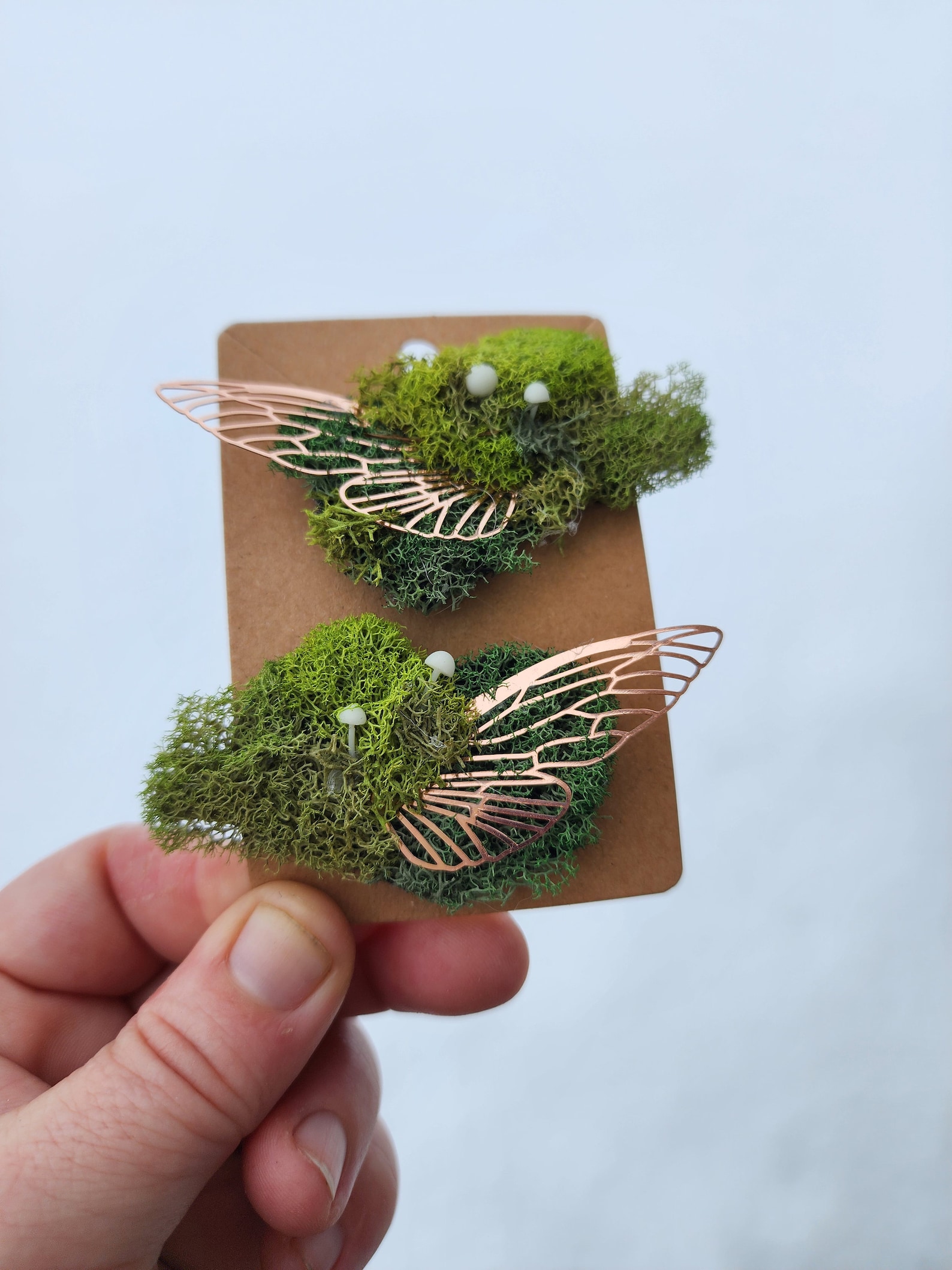 Copper Fairy Wings Moss and Mushrooms Hair Clips, Wings Barret - Etsy