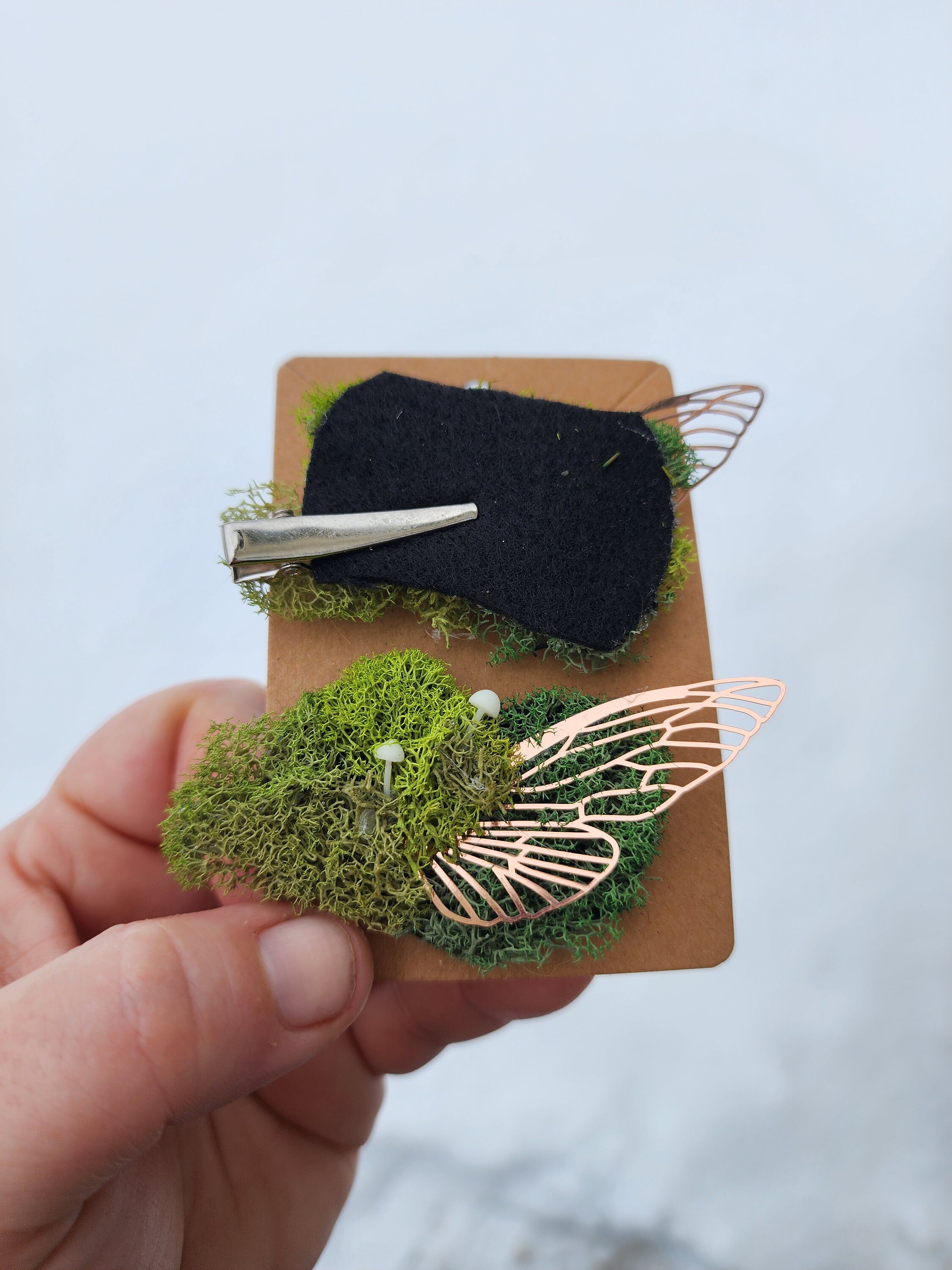 Copper Fairy Wings Moss and Mushrooms Hair Clips, Wings Barret - Etsy