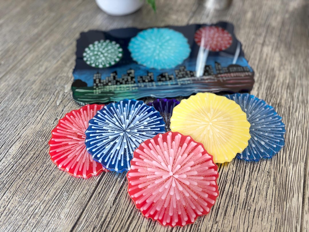 Handmade Firework Resin Coaster and Serving Tray Set, Patriotic Decor ...