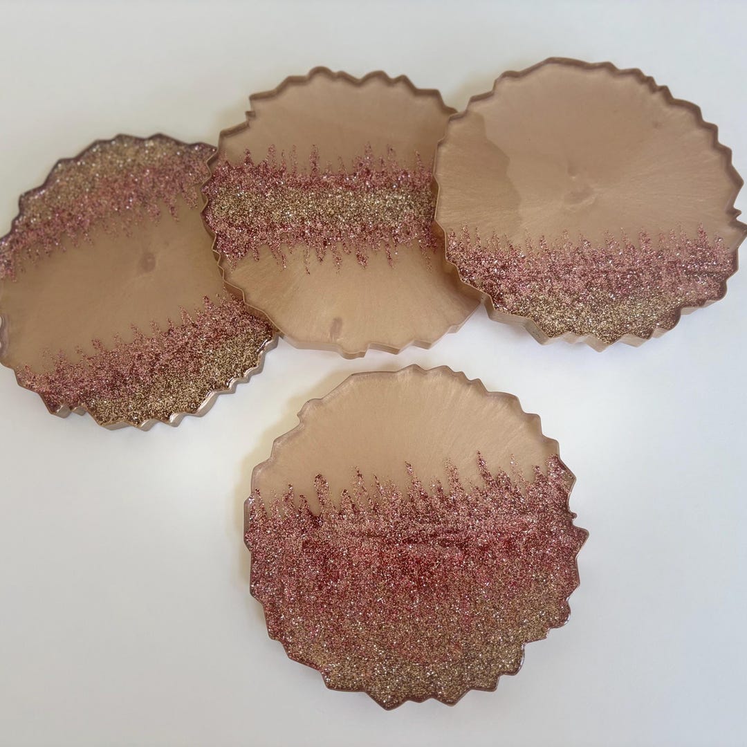 Handmade Rose Gold Glitter Resin Coasters – Luxury Sparkle Decor - Etsy