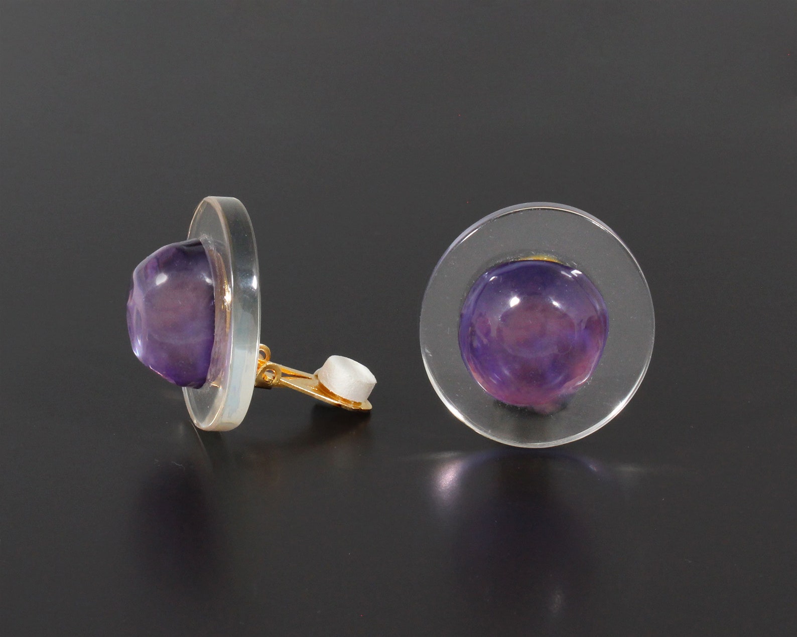 Marc Labat Paris Vintage 1990s Earrings Clip on Cabochon Gold - Etsy