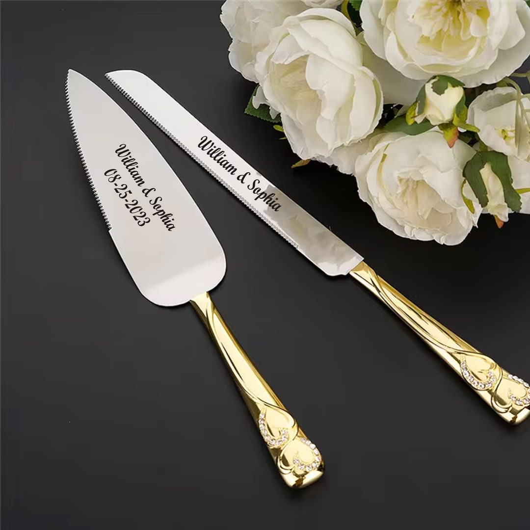 Personalized Wedding CAKE SERVE SET Cake Cutter Custom Engrave Christmas Cutting Server Knives ...