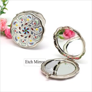 Personalized COMPACT MIRROR , Custom Engraved Flower Enameled Cosmetic ...