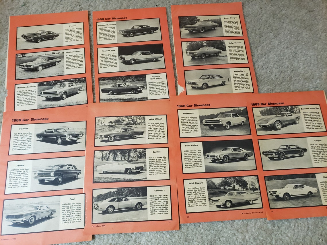 7 Sheets of Vintage 1968 Car Showcase Ads. Vintage Ads - Etsy