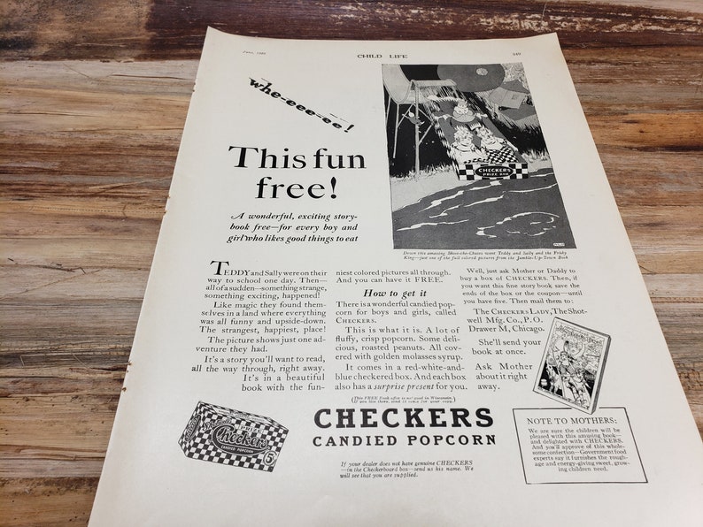 Vintage Ad From 1926, Checkers Candied Popcorn, Vintage Magazine Ad ...
