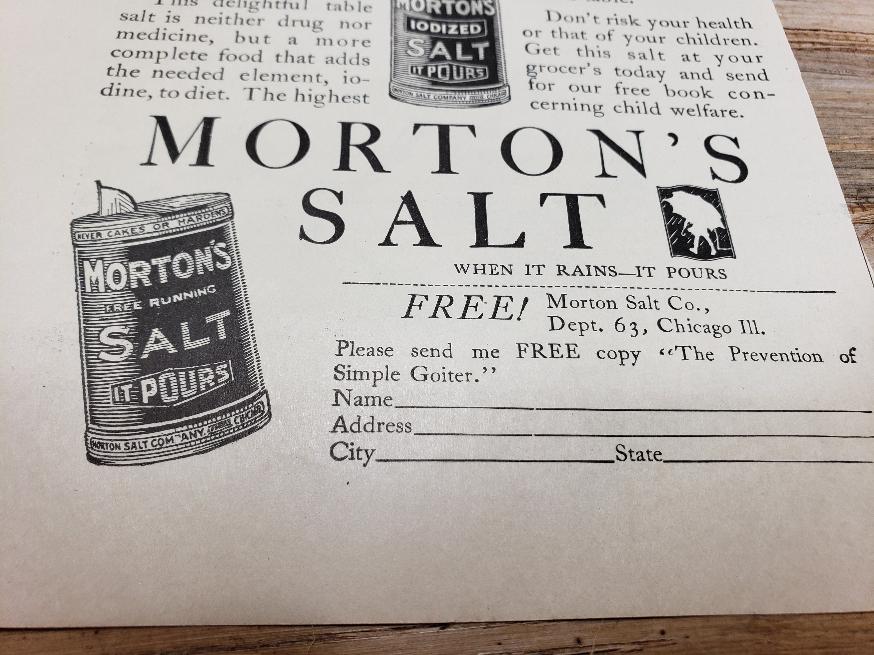 1920s Morton Salt Ad, Vintage Ad, 1926 Childs Life Ad, Creepy Vintage ...