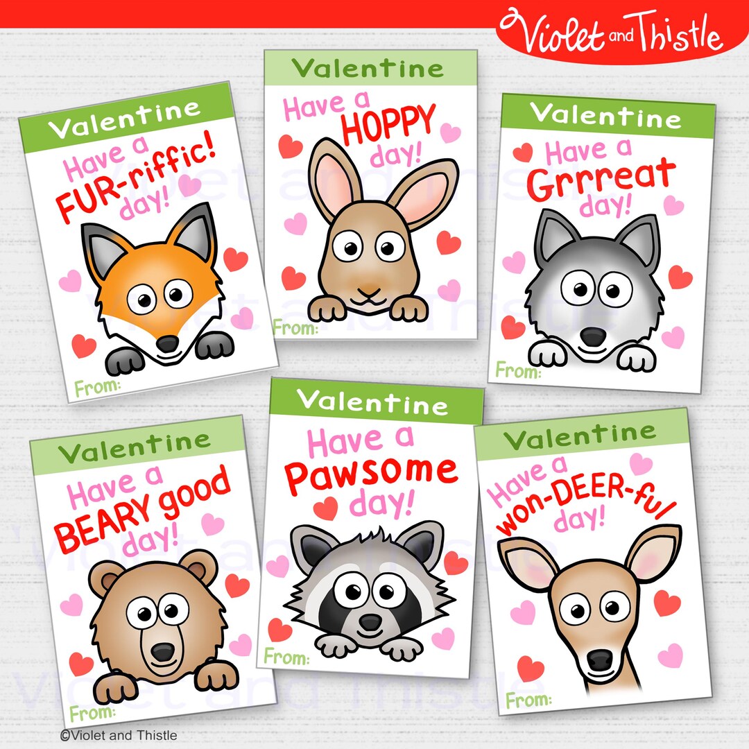 Valentine Day Cards for Kids Woodland Animal Valentines Fun Sayings ...