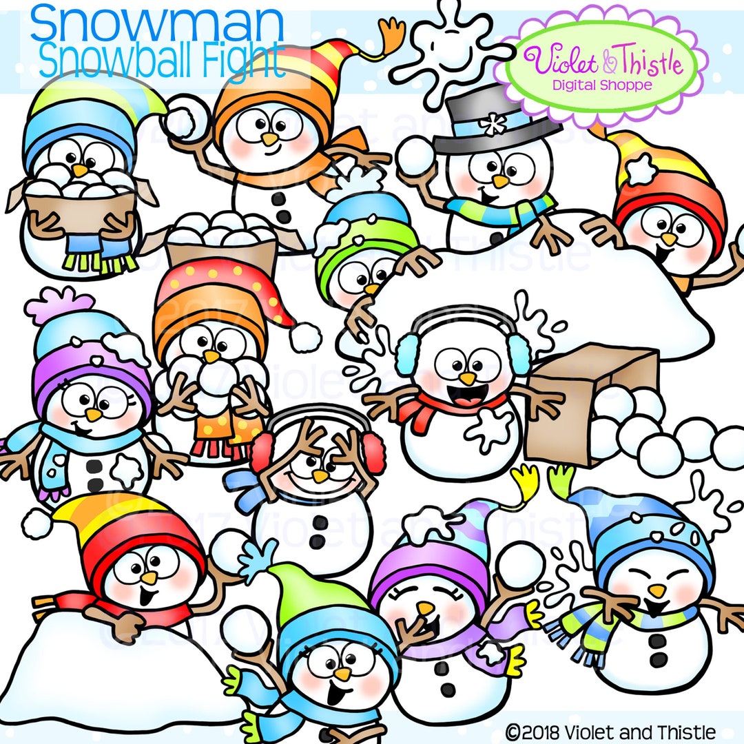 Cute Snowman Snowball Fight Clipart Clip Art Winter Snowmen Fun ...