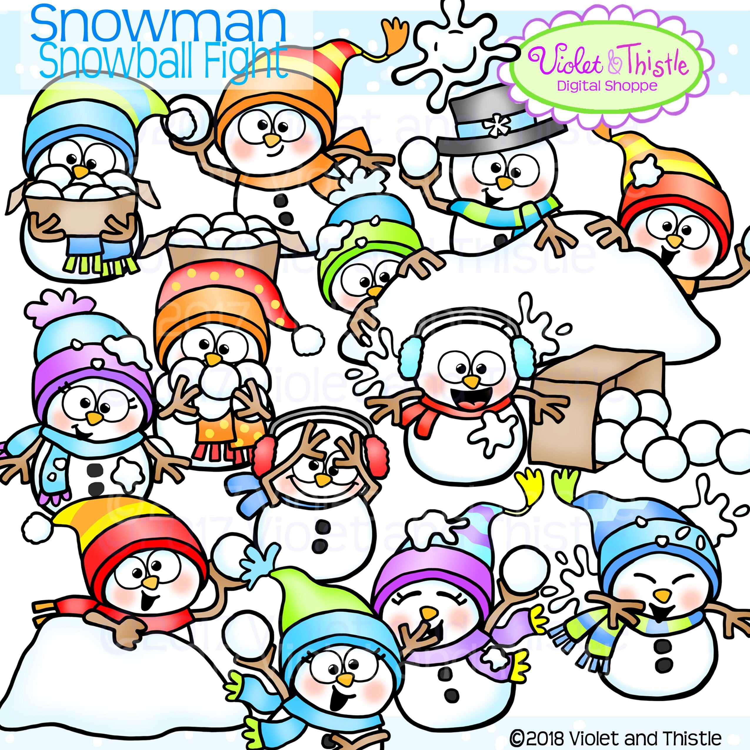 Cute Snowman Snowball Fight Clipart Clip Art Winter Snowmen Fun ...