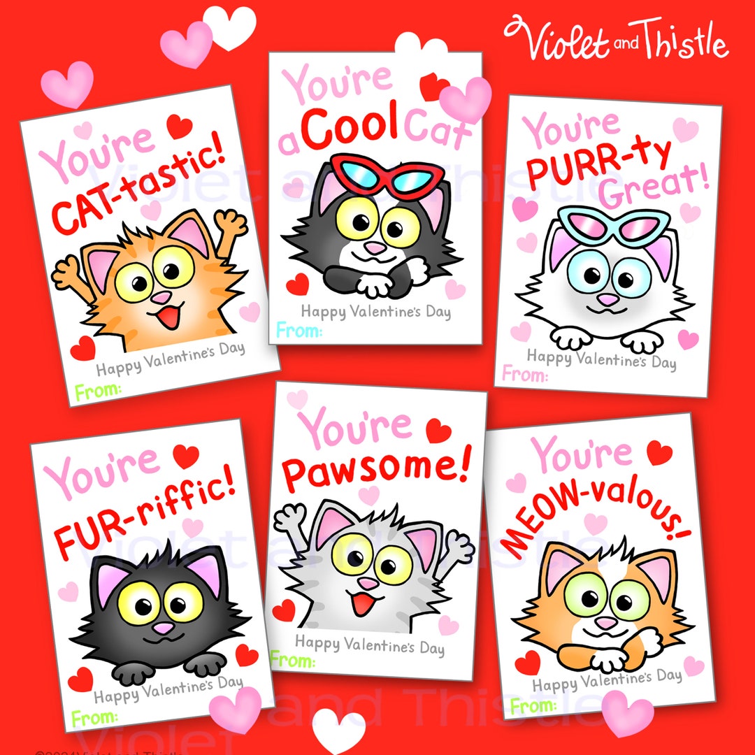 Valentine Day Card Printable Cats Valentine From Teacher to Students ...