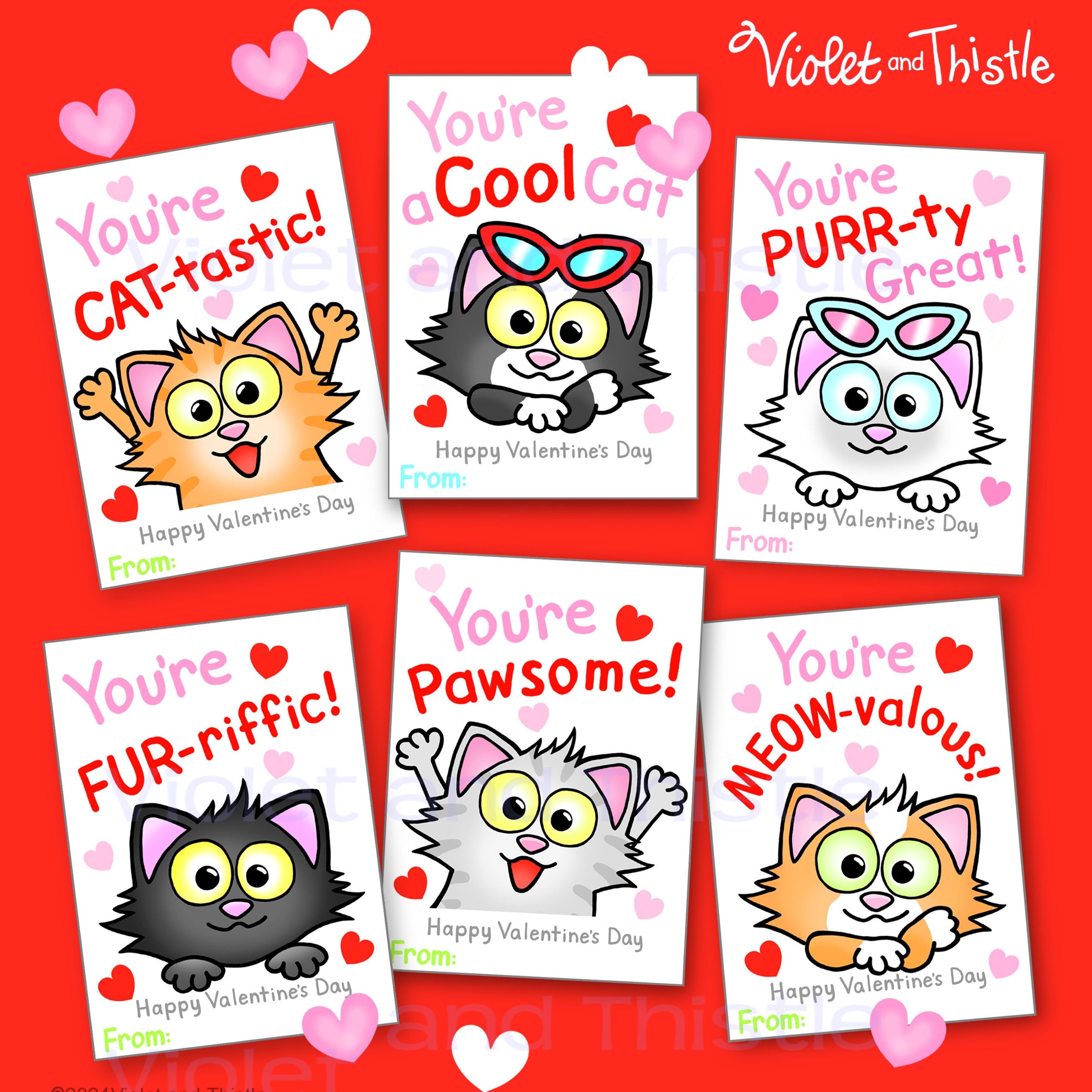 Valentine Day Card Printable Cats Valentine From Teacher to Students ...