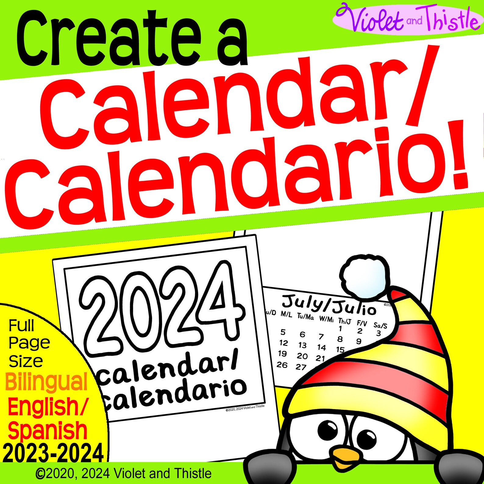 2024 and 2023 BILINGUAL Spanish English Calendar Calendario Espanol ...