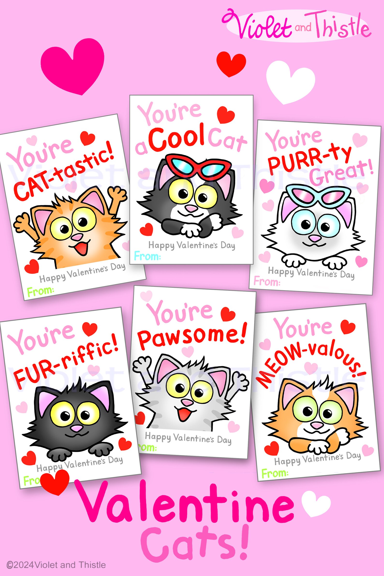 Valentine Day Card Printable Cats Valentine From Teacher to Students ...