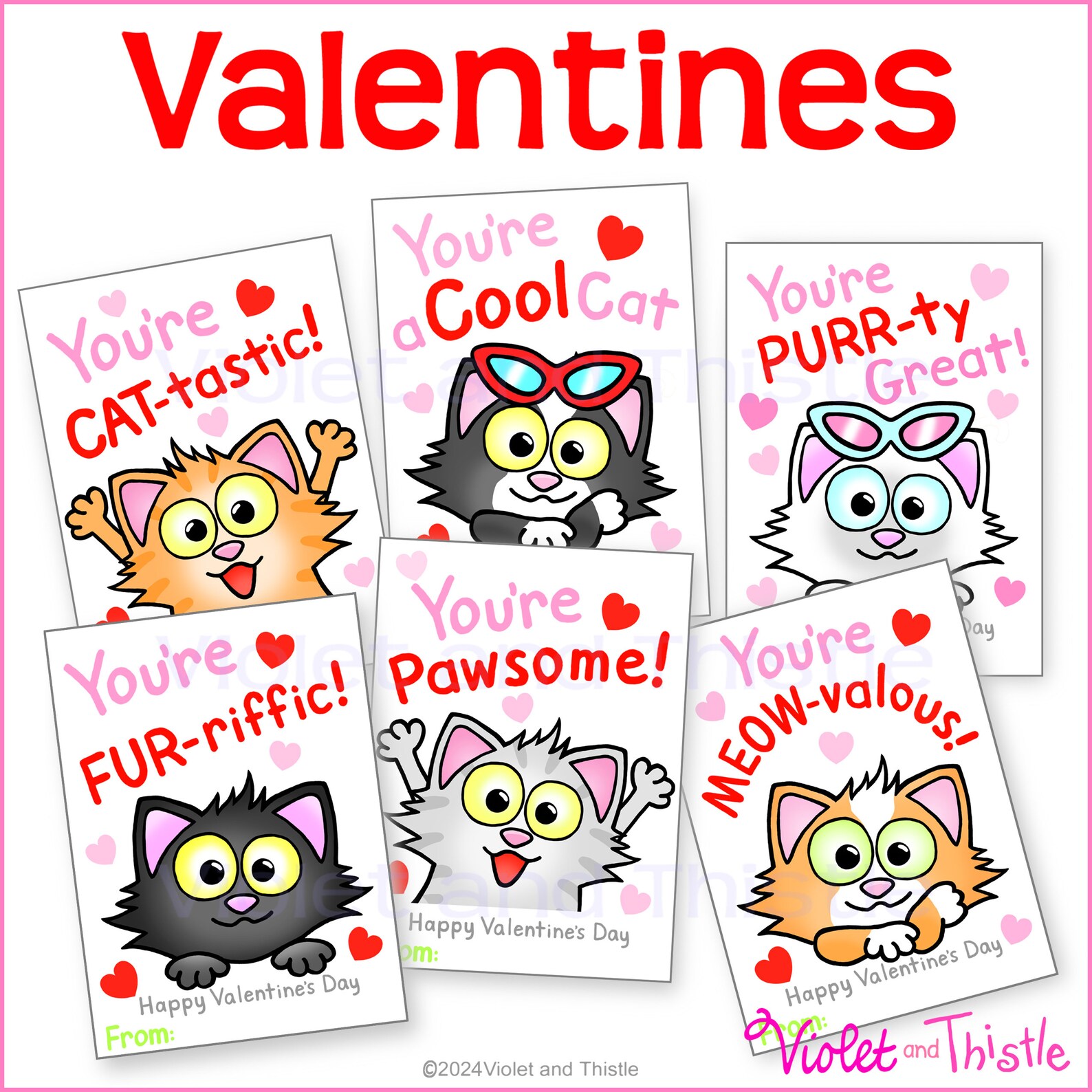 Valentine Day Card Printable Cats Valentine From Teacher to Students ...
