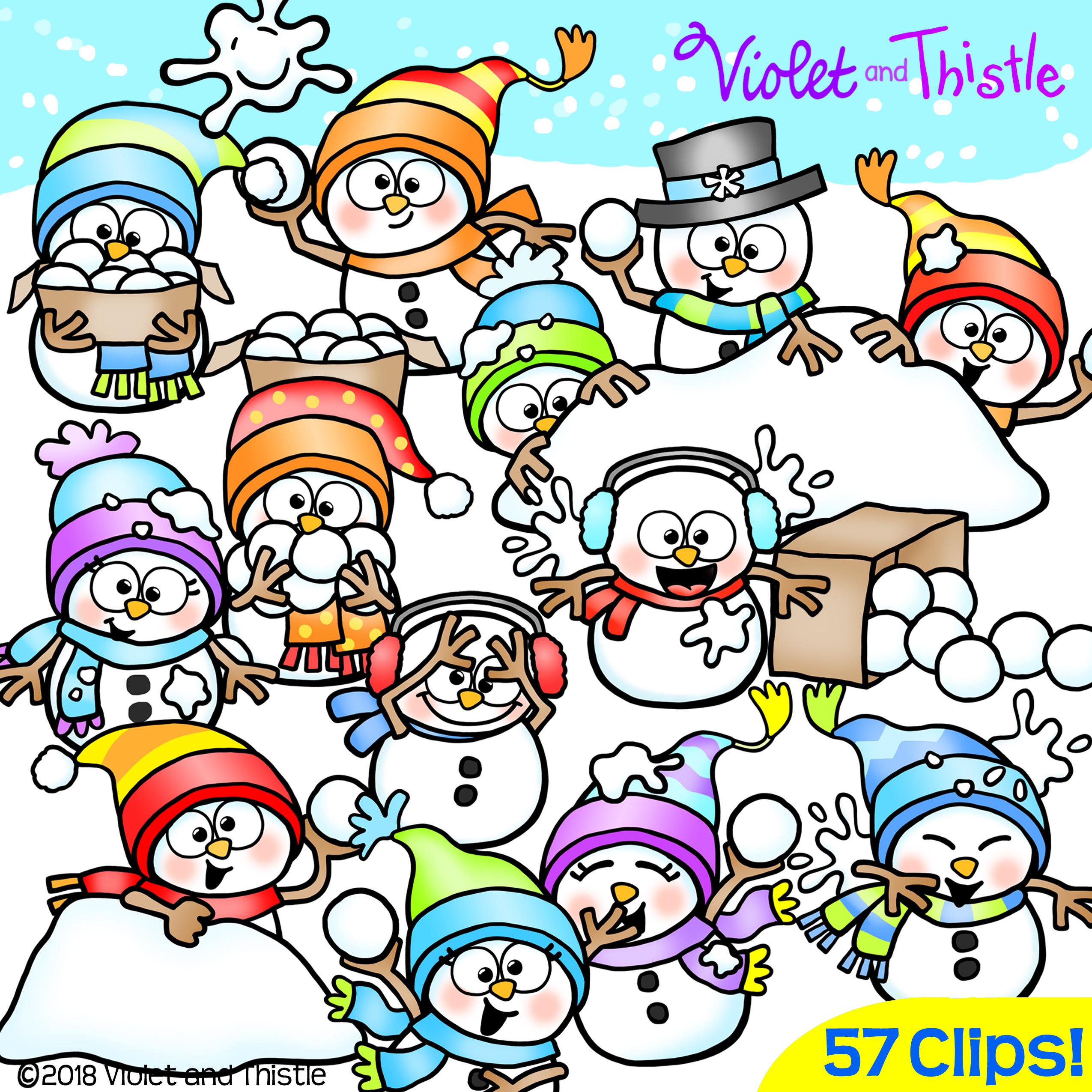 Cute Snowman Snowball Fight Clipart Clip Art Winter Snowmen Fun ...