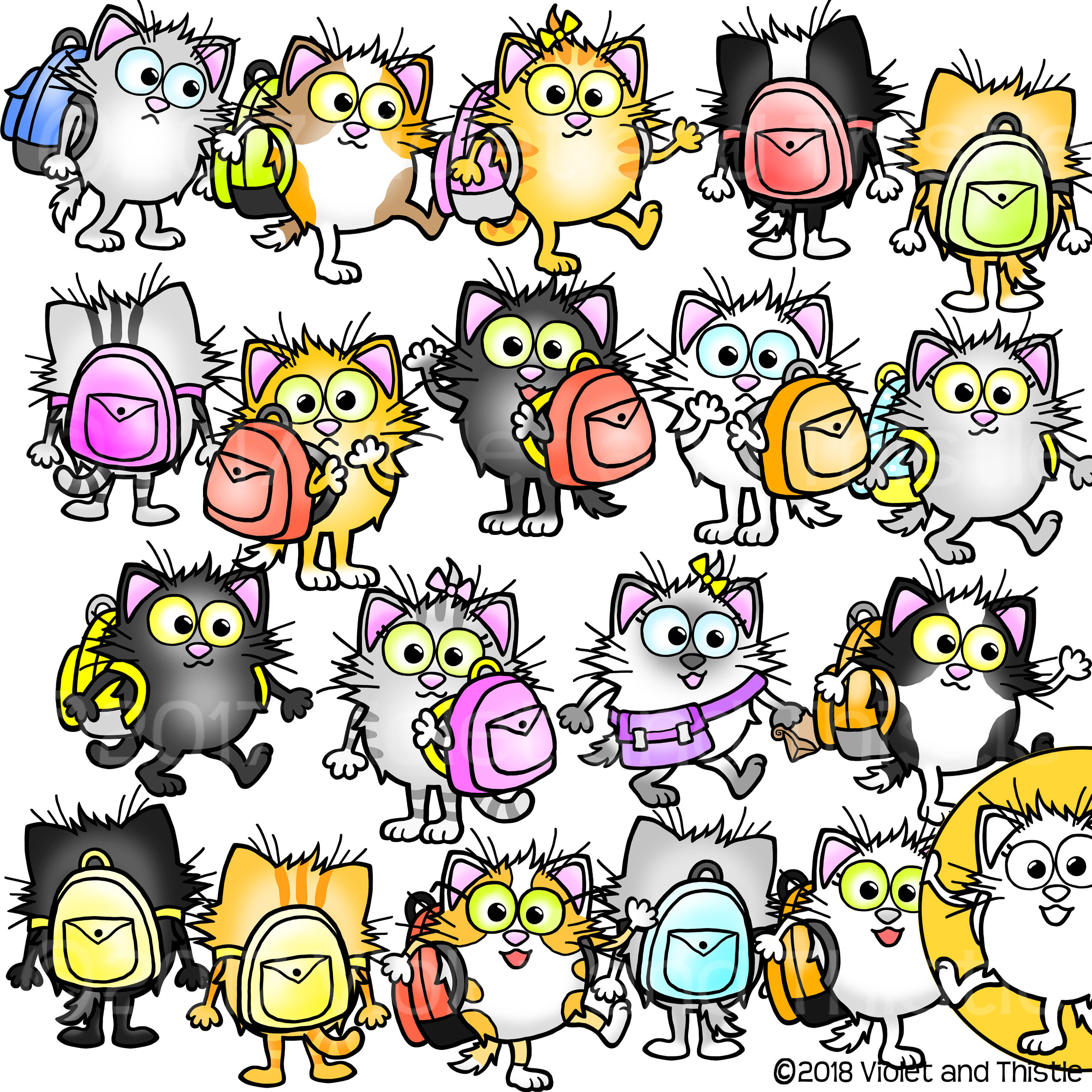 School Cat Clipart Clip Art Back to School Anxious Cat Walking - Etsy