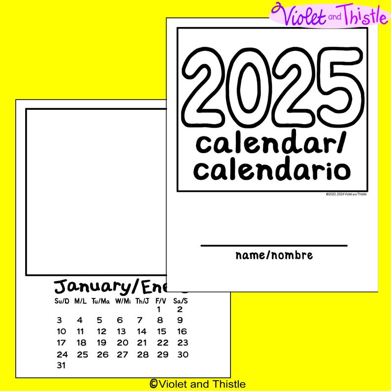 2025 and 2024 BILINGUAL Spanish English Calendar Calendario Espanol ...