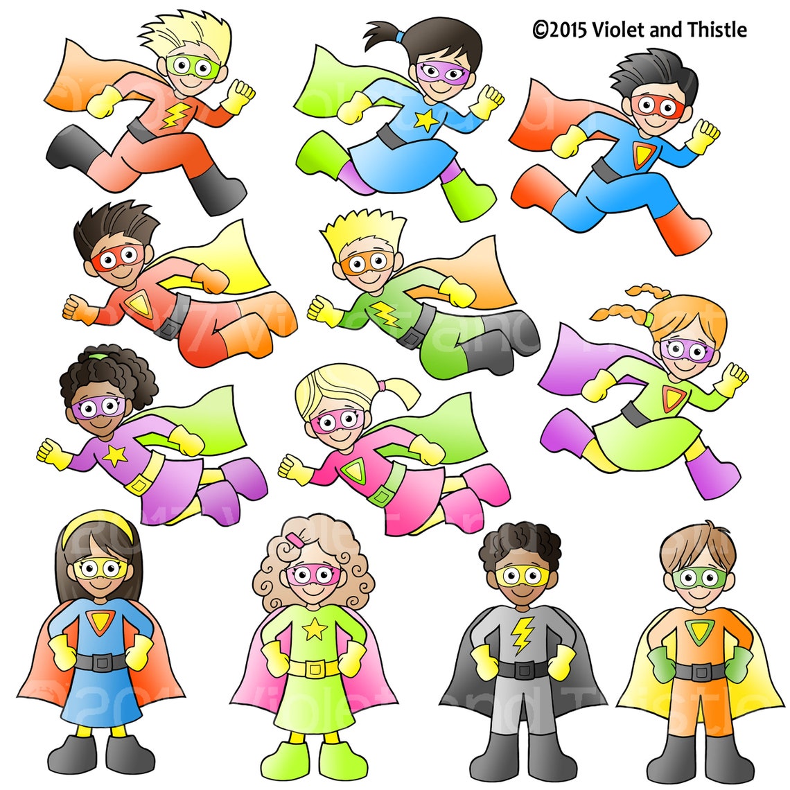 Superhero Kids Clipart Clip Art Super Hero Kids Flying Running Standing ...