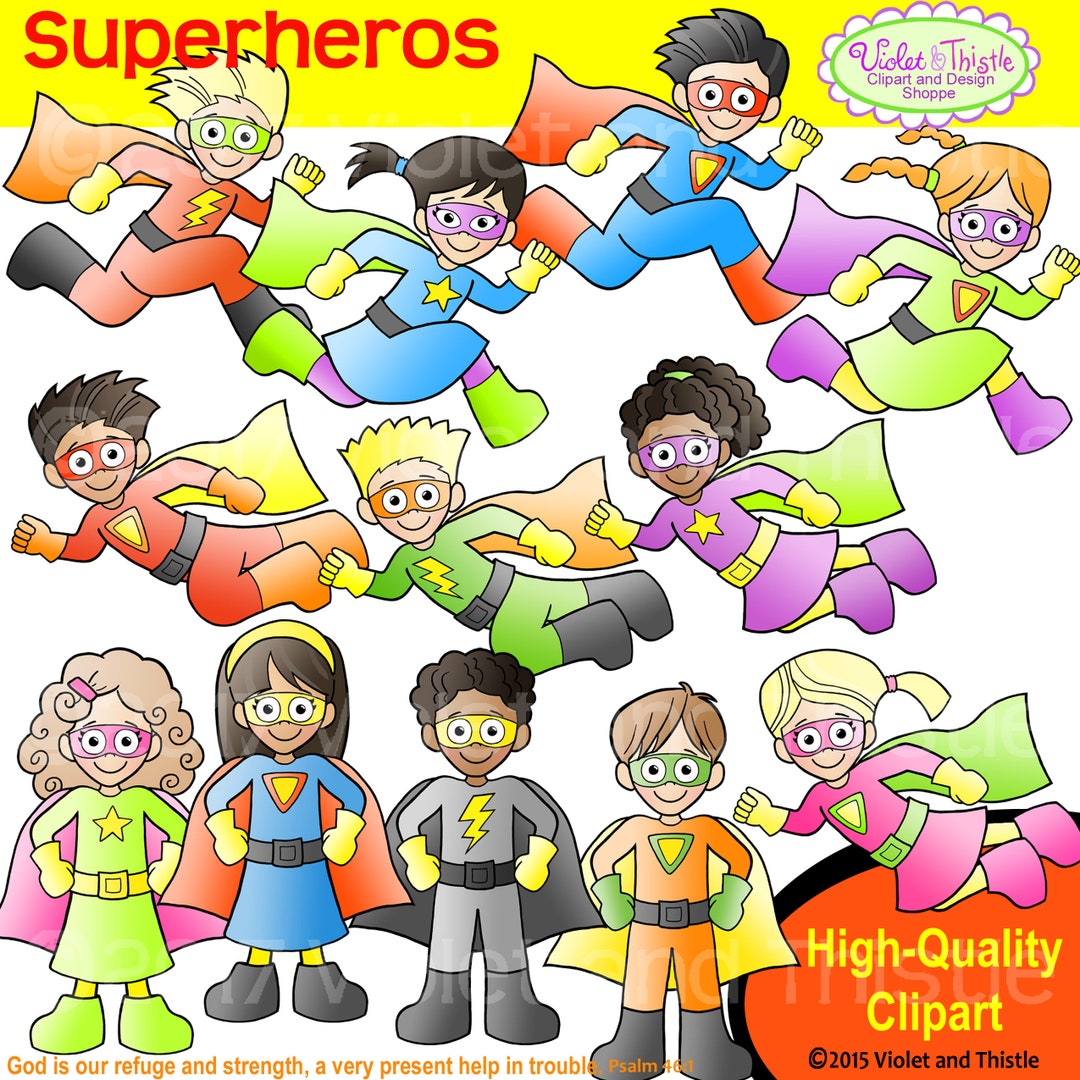Superhero Kids Clipart Clip Art Super Hero Kids Flying Running Standing ...
