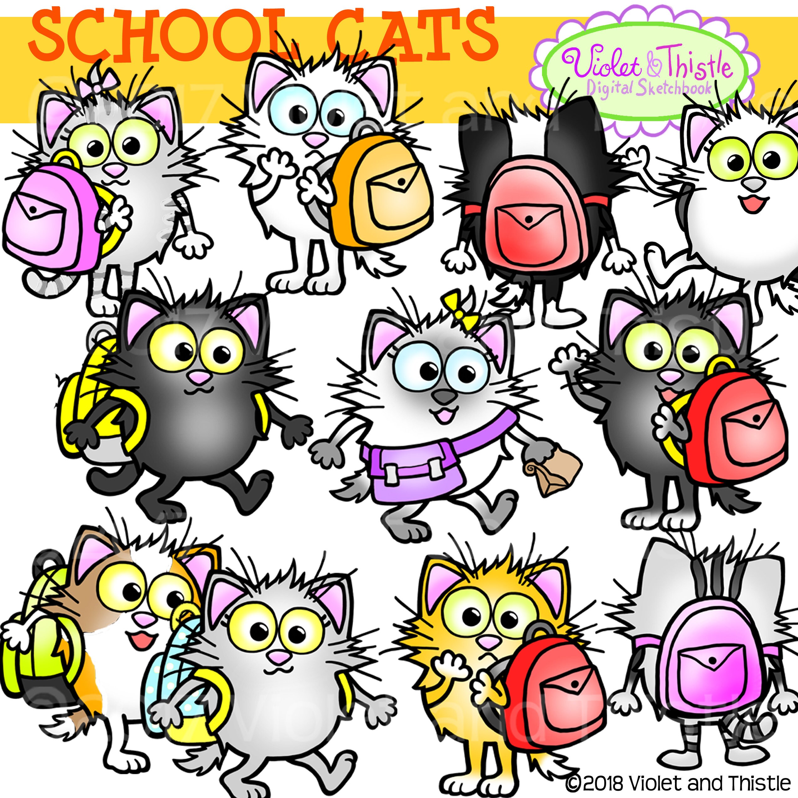 School Cat Clipart Clip Art Back to School Anxious Cat Walking - Etsy