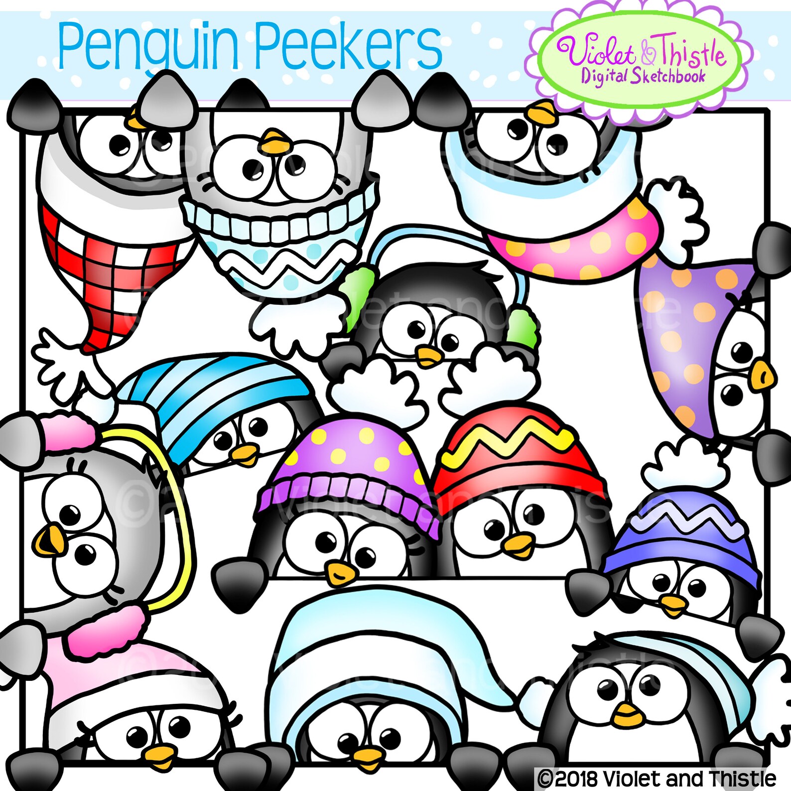 Cute Penguin Peekers Clipart Clip Art Peeking Penguins Fun Faces Winter ...
