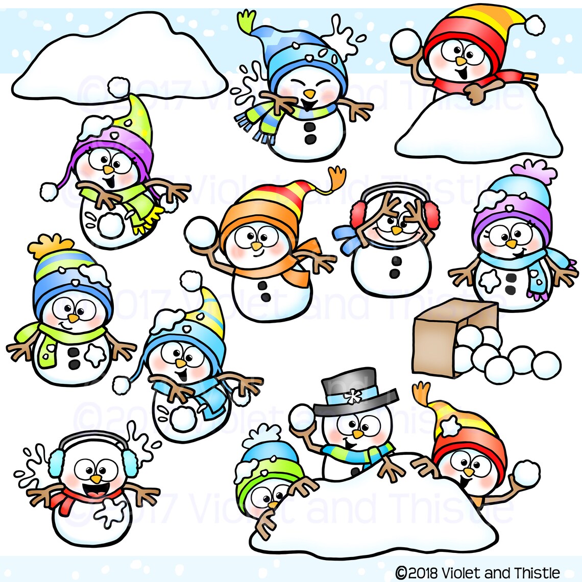 Cute Snowman Snowball Fight Clipart Clip Art Winter Snowmen Fun ...