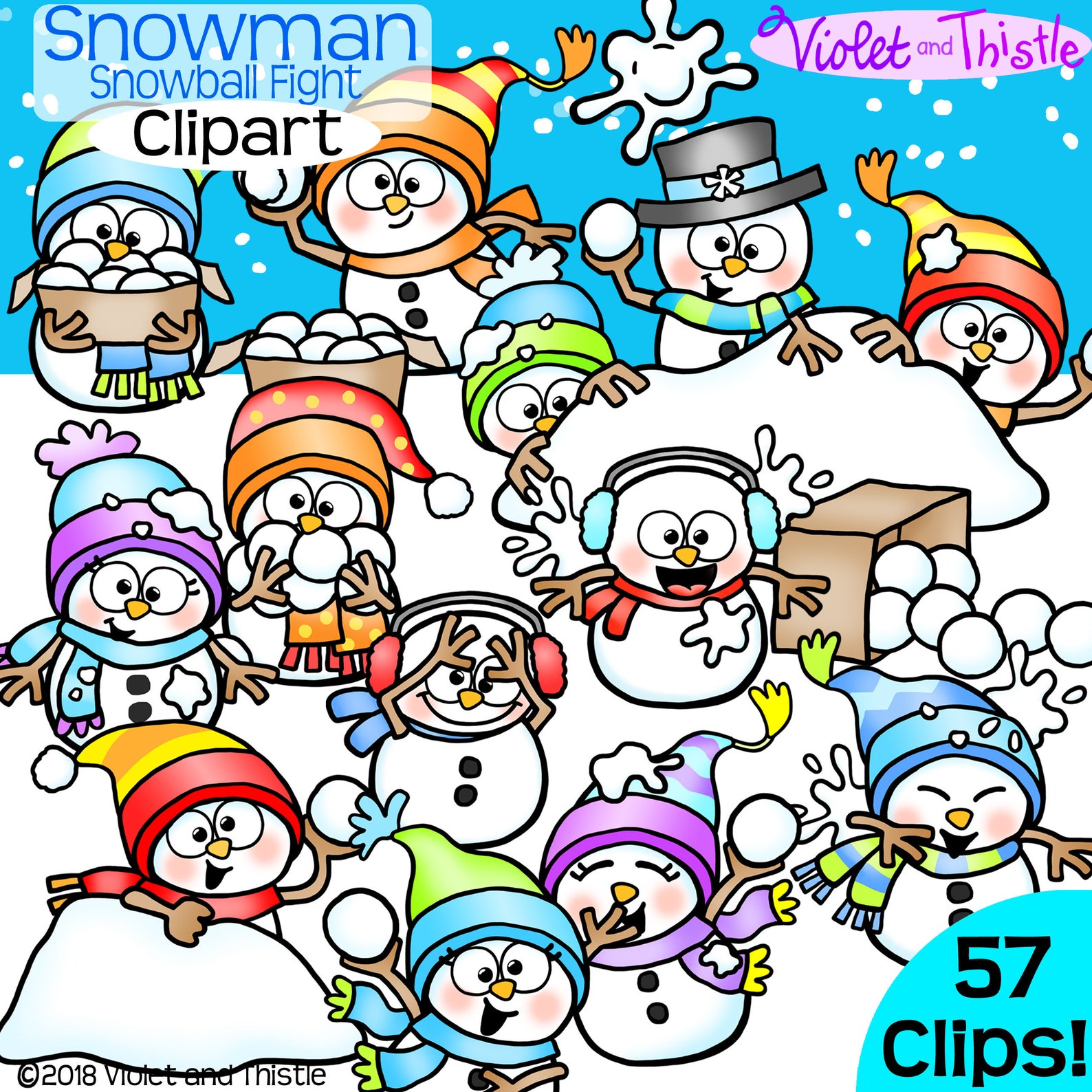Cute Snowman Snowball Fight Clipart Clip Art Winter Snowmen Fun ...