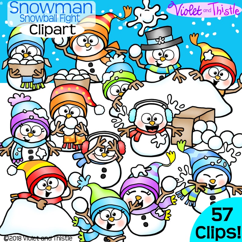 Cute Snowman Snowball Fight Clipart Clip Art Winter Snowmen Fun ...