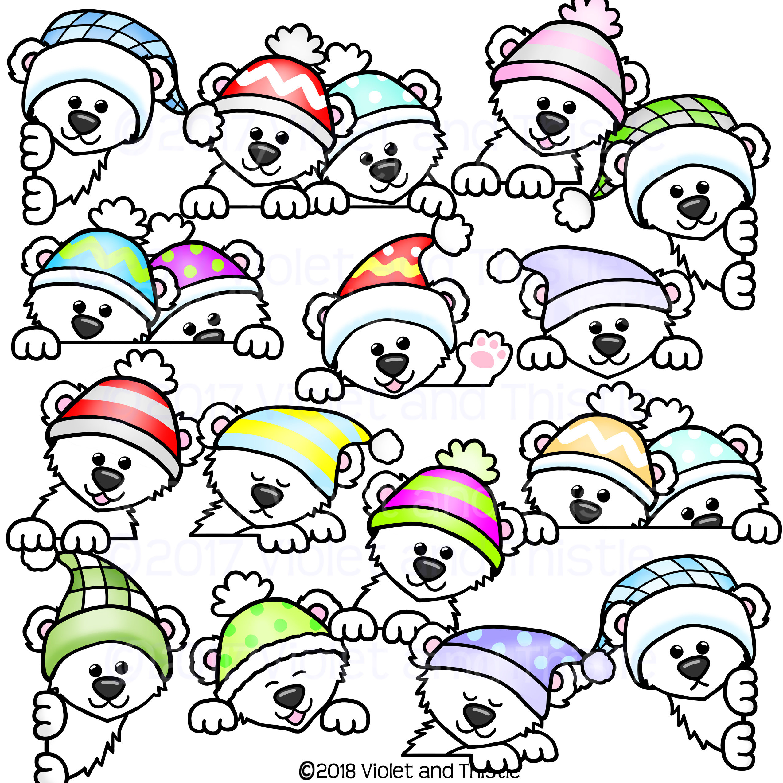 Cute Polar Bear Clipart Winter Snow Bear Clip Art Wearing Hats Peeker ...
