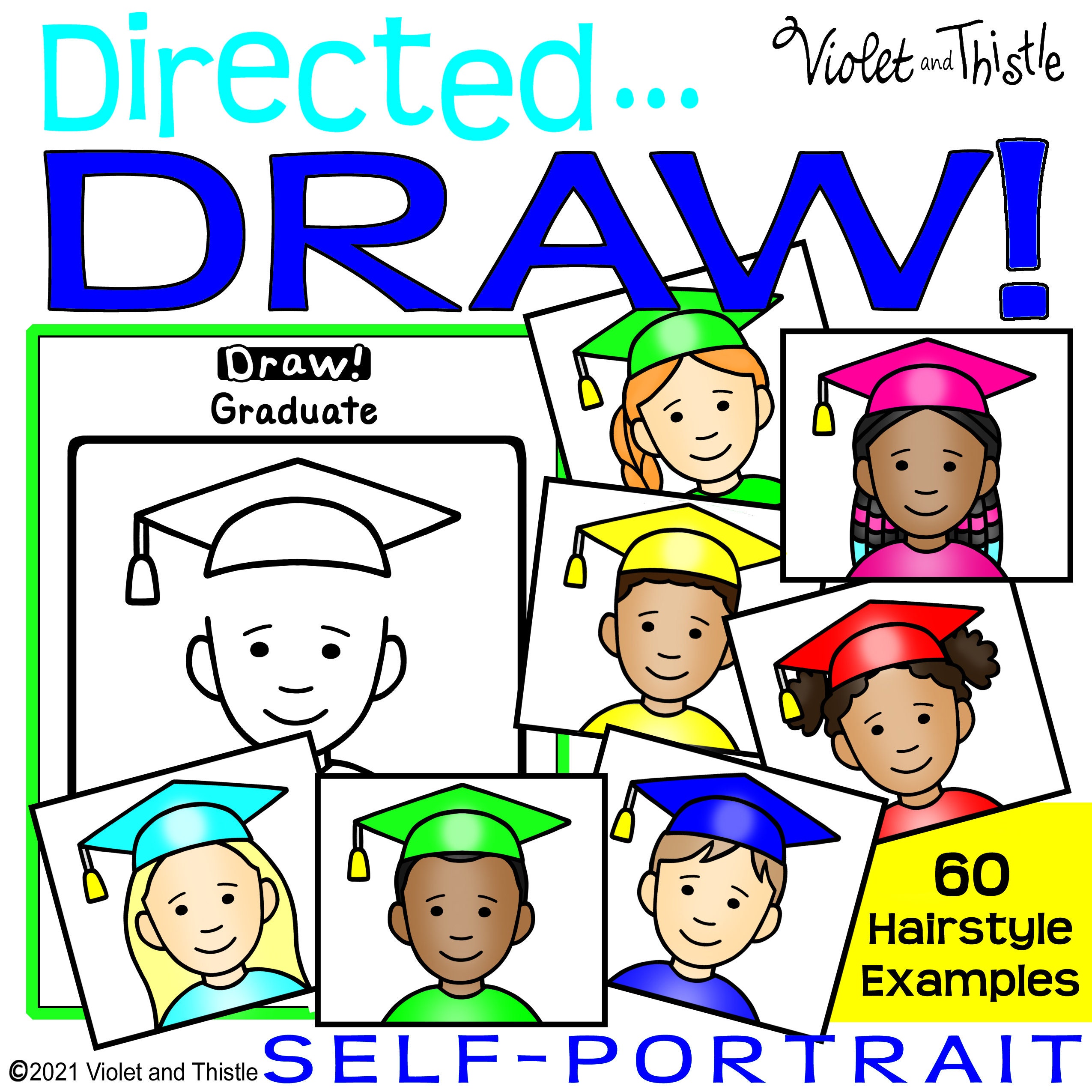 Directed Drawing Graduate Self Portrait Template Kids School Graduation ...