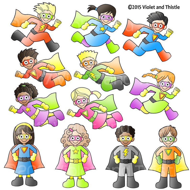 Superhero Clipart Superhero Kids Clip Art COMBO Super Hero Boy Girl Kid ...