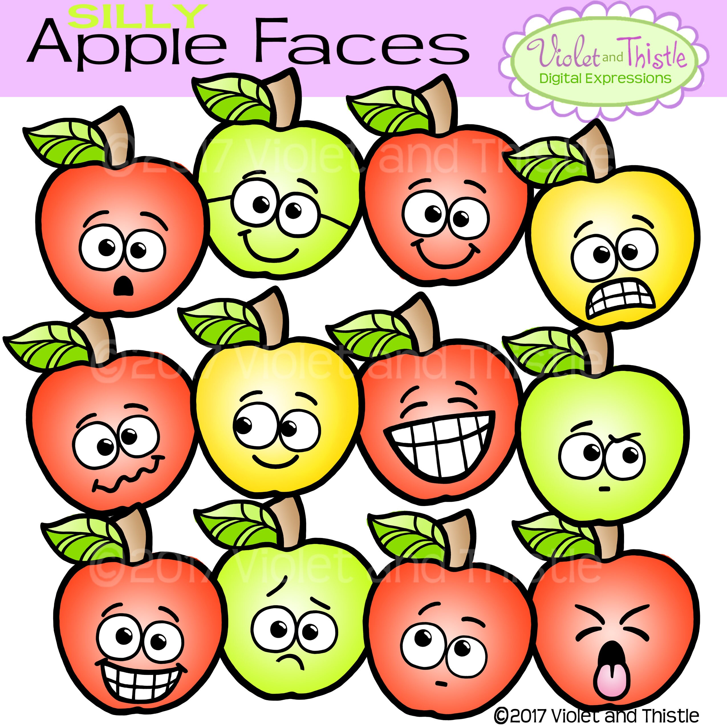 Apple Faces Apples Emotions Expressions Emoticons Red Yellow | Etsy