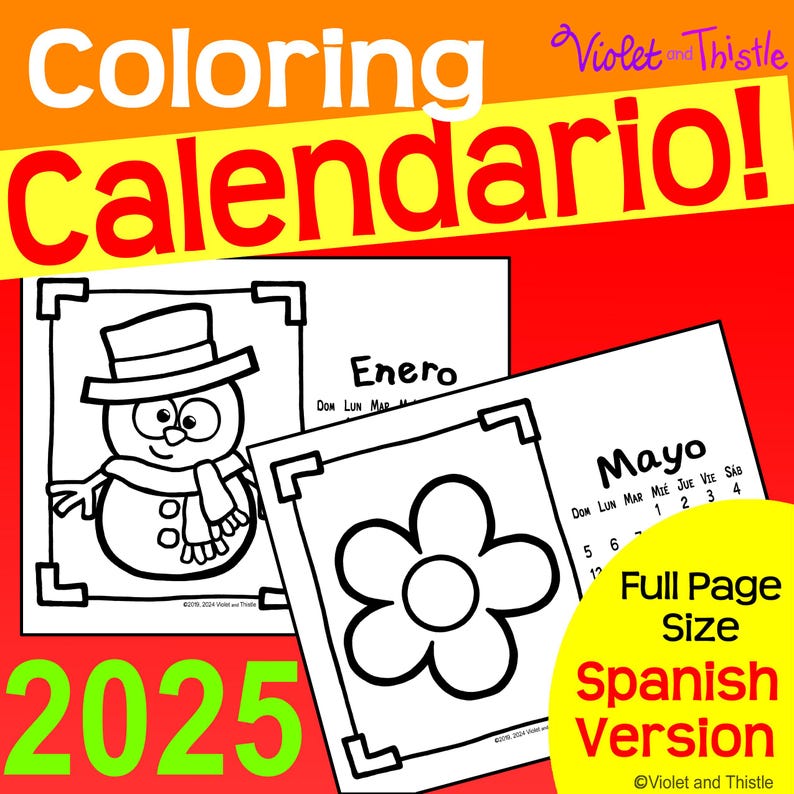 Calendario para colorear 2025 en español para niños para colorear ...