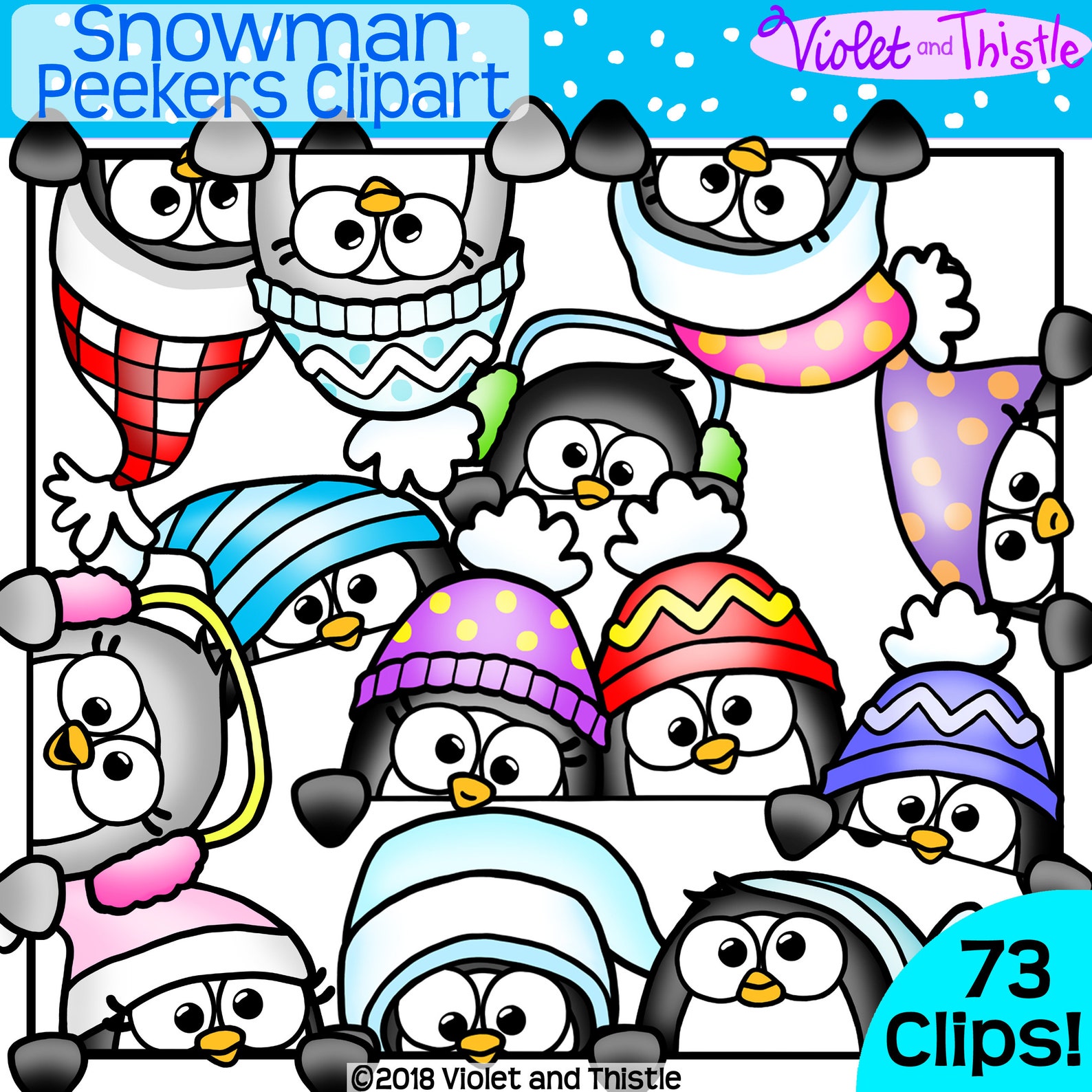 Cute Penguin Peekers Clipart Clip Art Peeking Penguins Fun Faces Winter ...