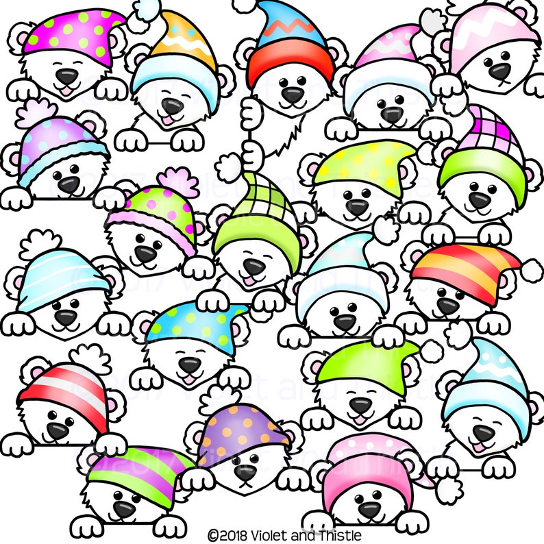 Cute Polar Bear Clipart Winter Snow Bear Clip Art Wearing Hats Peeker ...