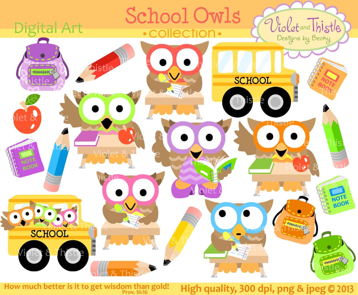School Owls Clip Art Owl Clip Art Clipart Student Owls School | Etsy