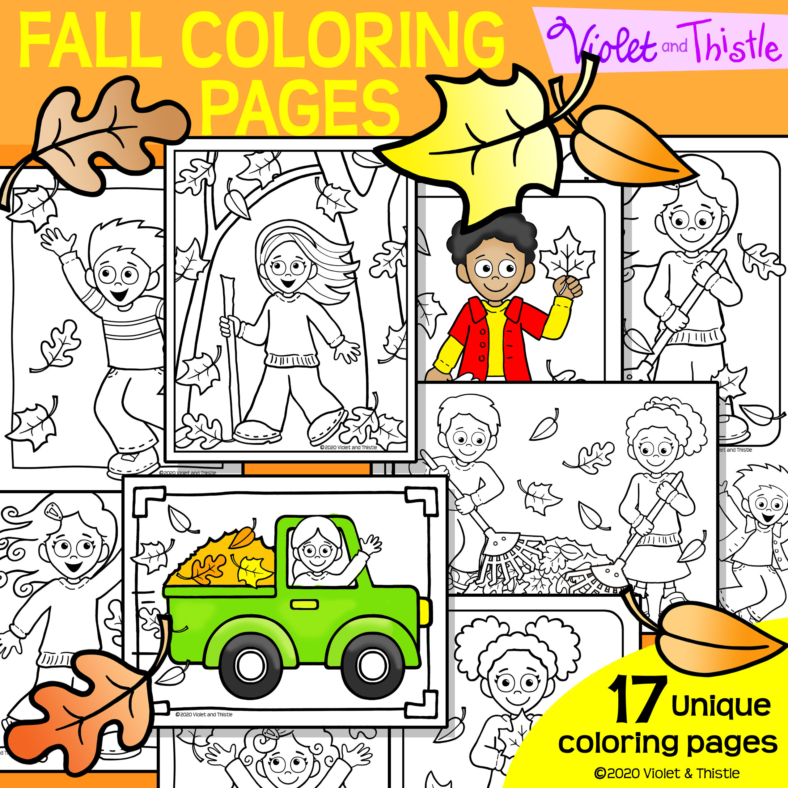 Fall Coloring Pages Fall Kids Verbs Color Sheets Raking Hiking Collect ...