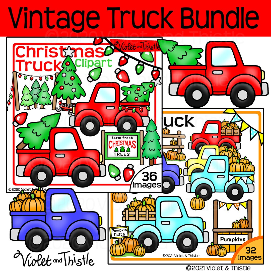 Christmas Truck Fall Truck Clipart BUNDLE Vintage Red Christmas Tree ...