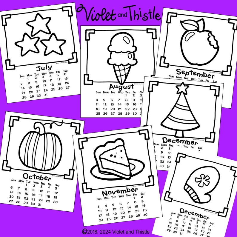 2025 and 2024 Coloring Calendar for Kids to Color Printable Parent ...