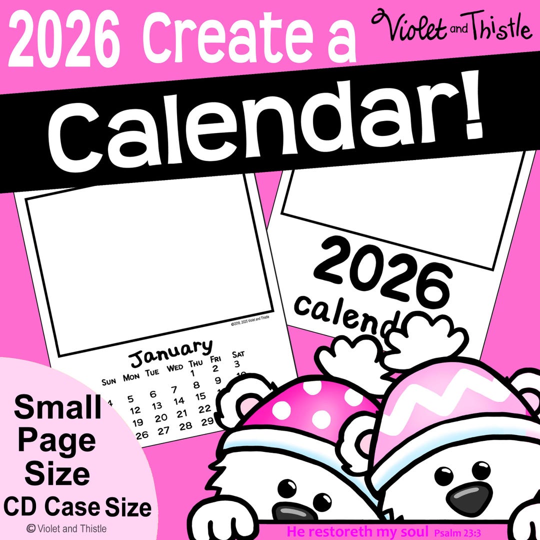 2026 Calendar CD CASE SIZE Printable Monthly Yearly Parent Christmas ...