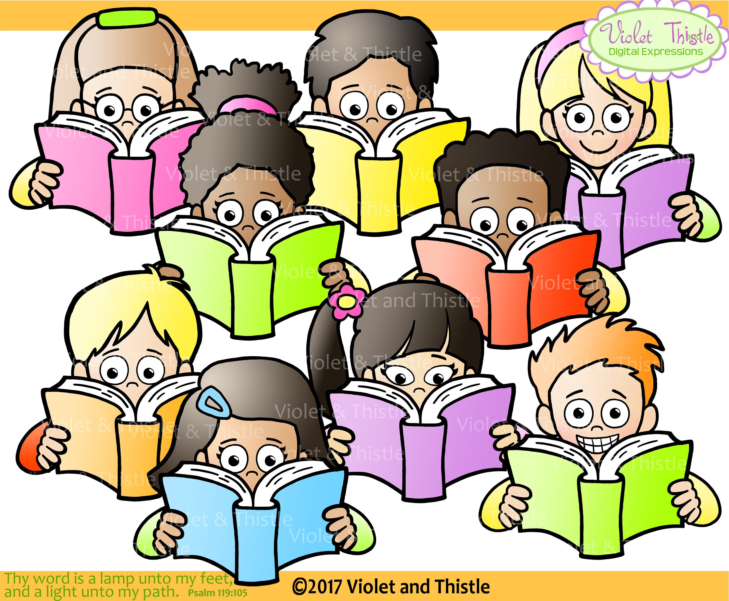 Kids Reading Books Clip Art