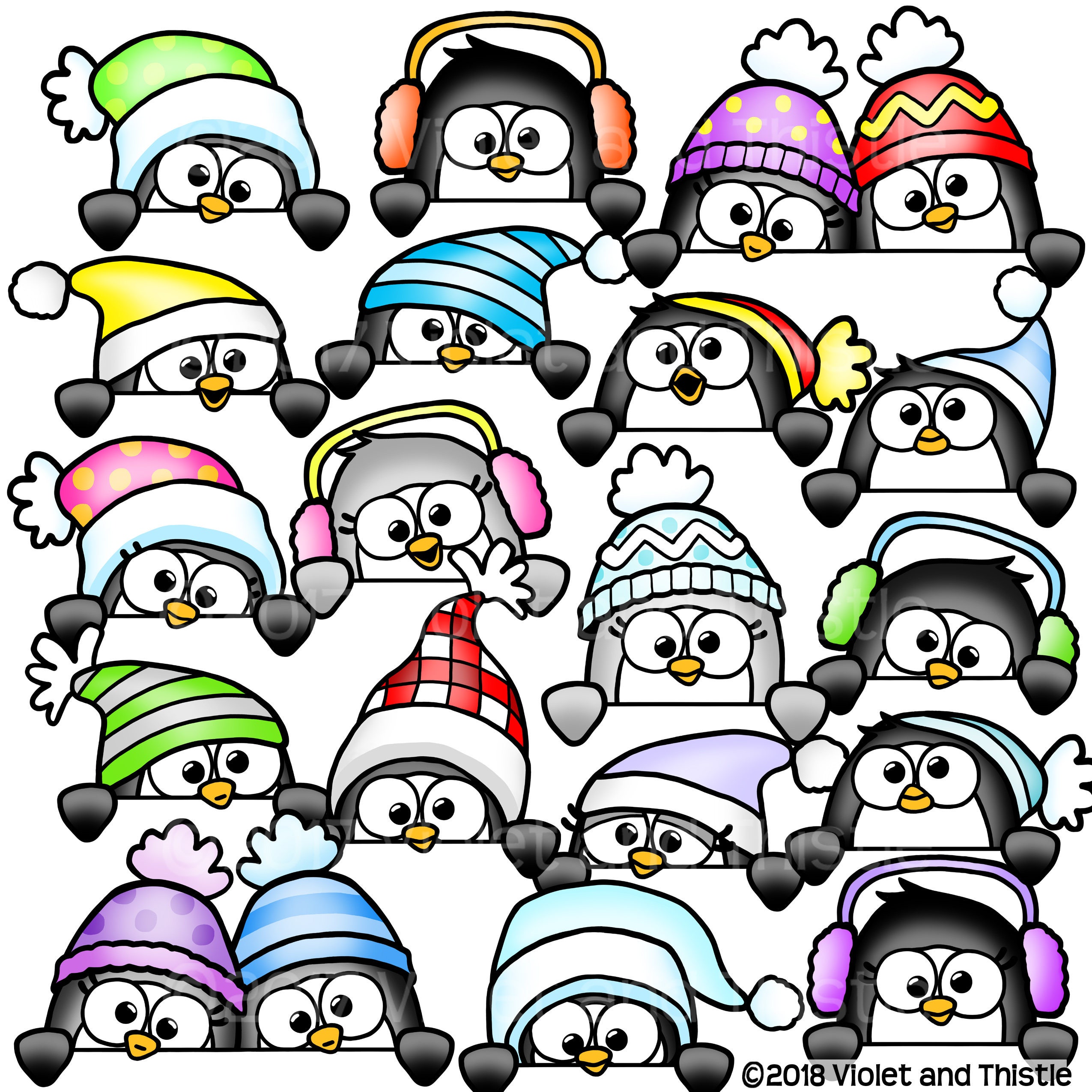Cute Penguin Peekers Clipart Clip Art Peeking Penguins Fun Faces Winter ...