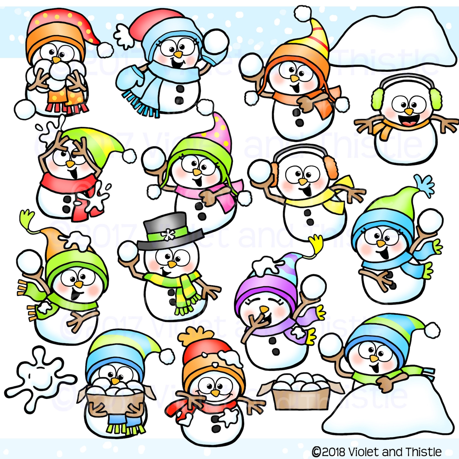 Cute Snowman Snowball Fight Clipart Clip Art Winter Snowmen Fun ...