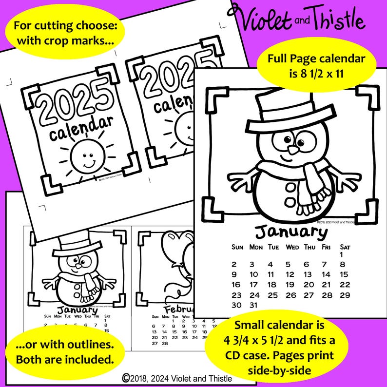 2025 and 2024 Coloring Calendar for Kids to Color Printable Parent ...