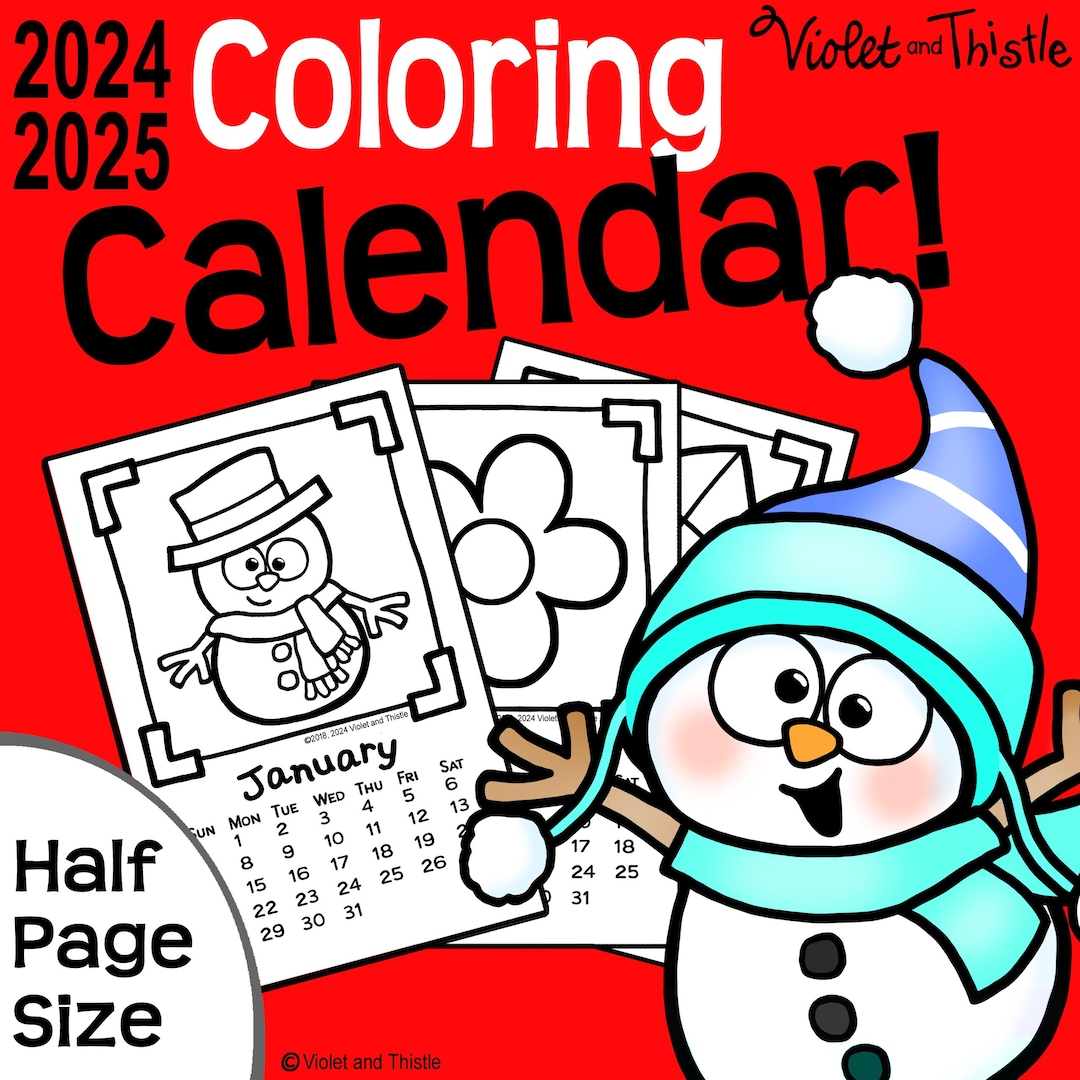 2025 24 Coloring Calendar Printable for Kids to Color HALF PAGE SIZE ...