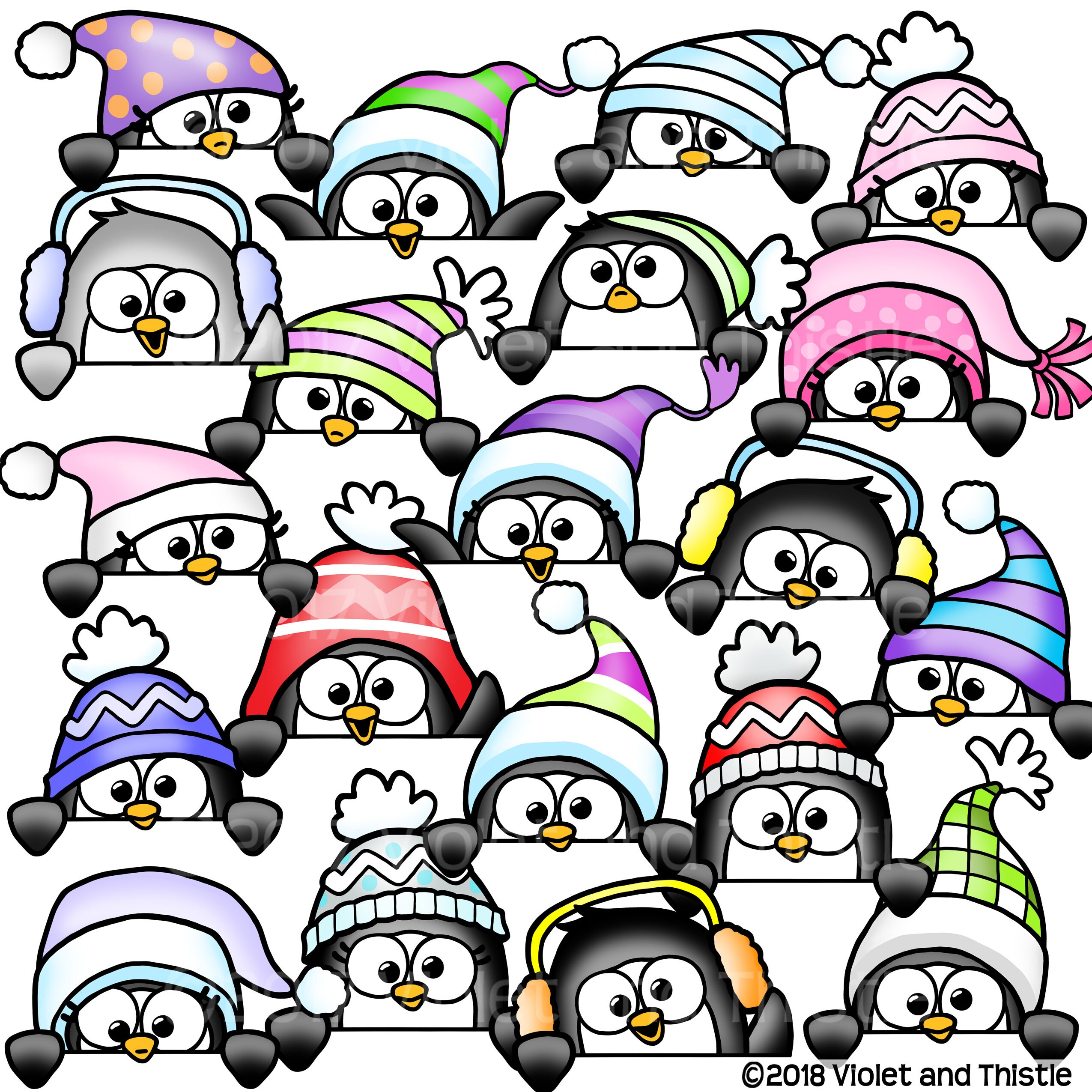 Cute Penguin Peekers Clipart Clip Art Peeking Penguins Fun Faces Winter ...