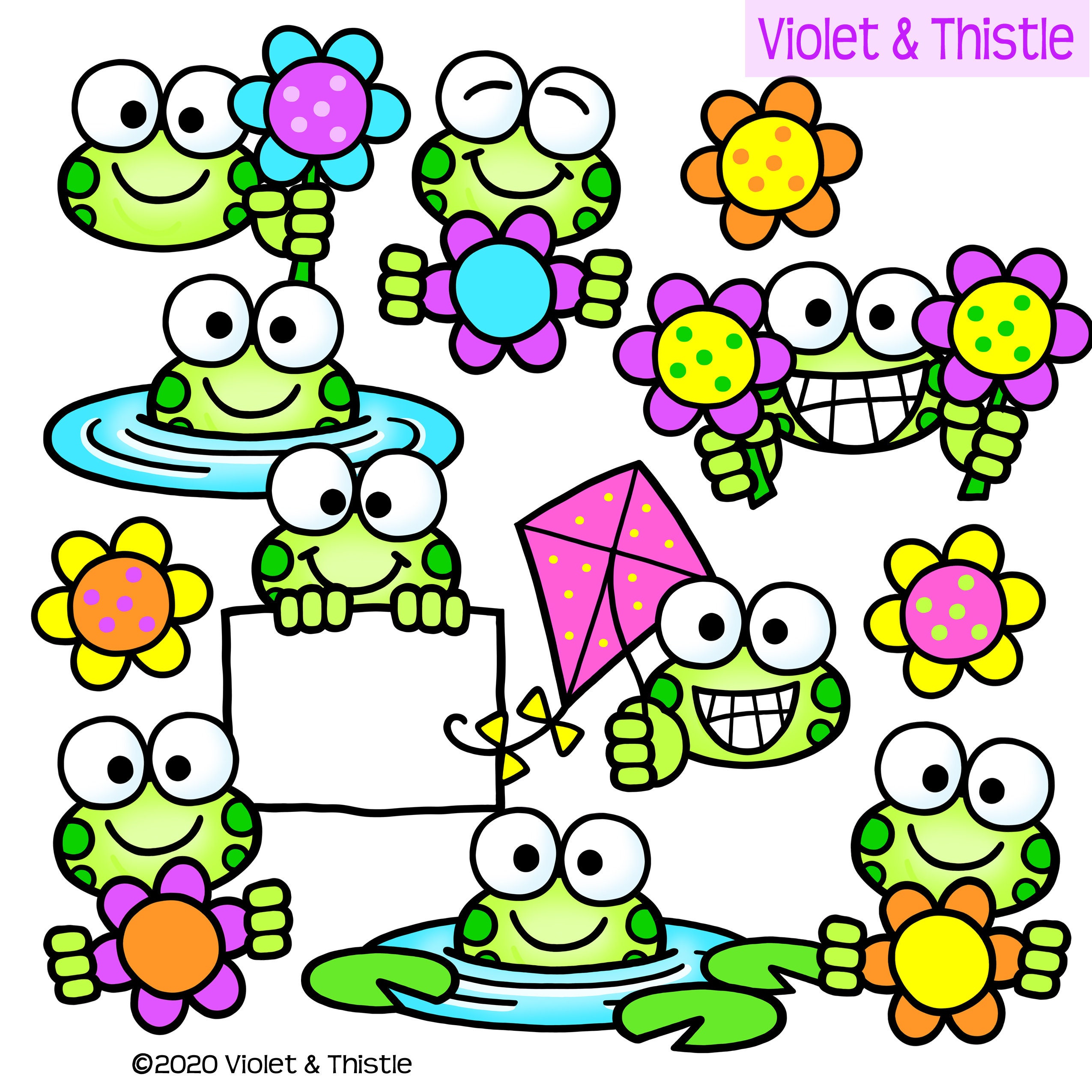 Buy Frog Clipart Spring Frogs Cute in Pond Puddle Flower Umbrella ...