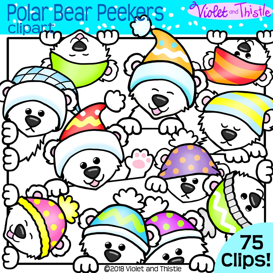Cute Polar Bear Clipart Winter Snow Bear Clip Art Wearing Hats Peeker ...