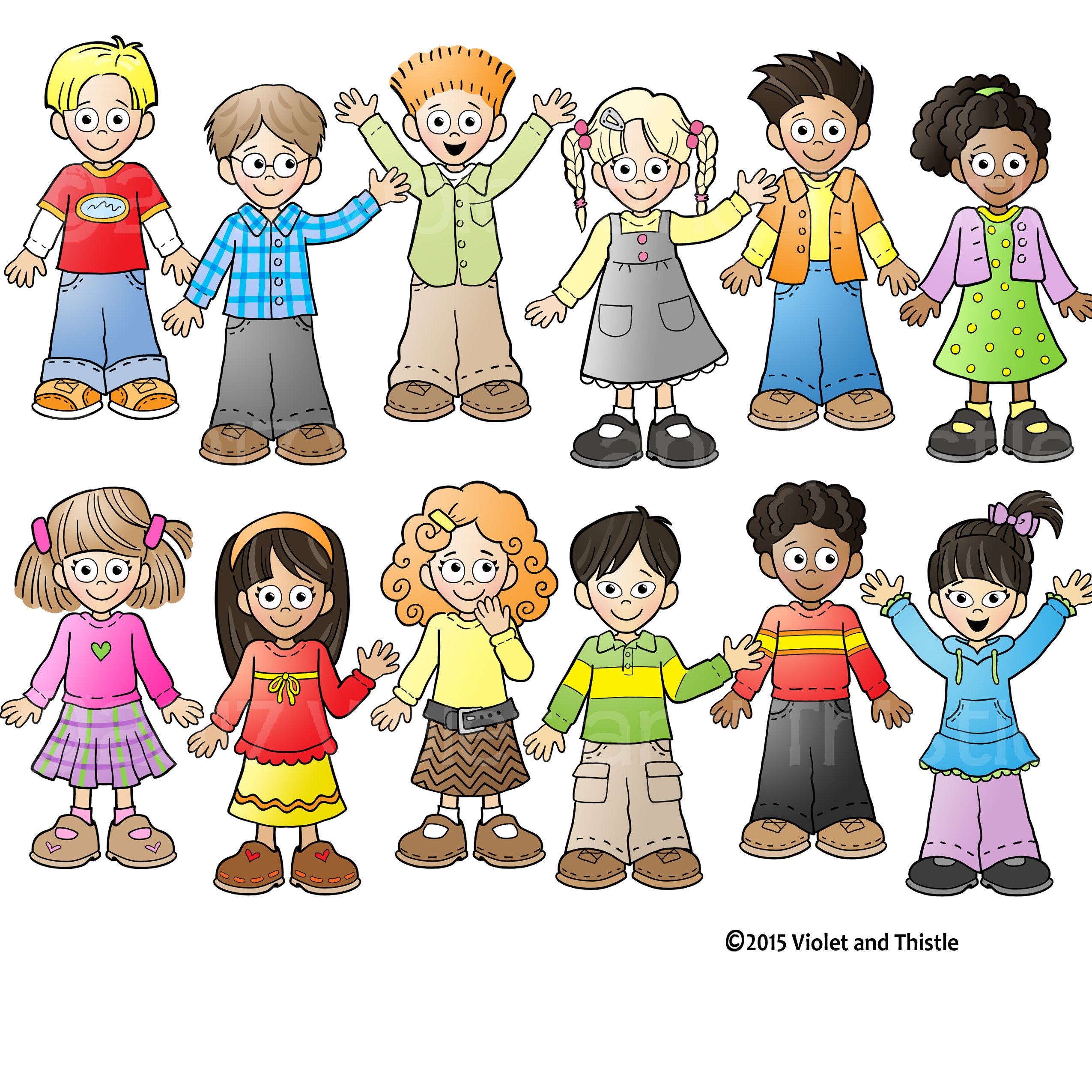 Kids Clipart Back to School Multiracial School Children Teacher ...